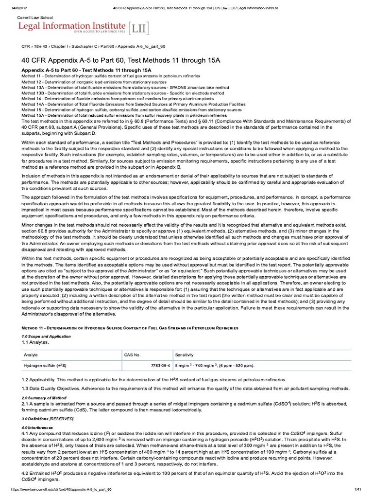 40 CFR Appendix A-5 To Part 60 | PDF | Fuels | Chemistry