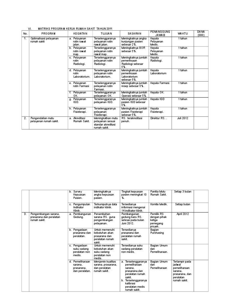Matriks Program Kerja Rumah Sakit | PDF