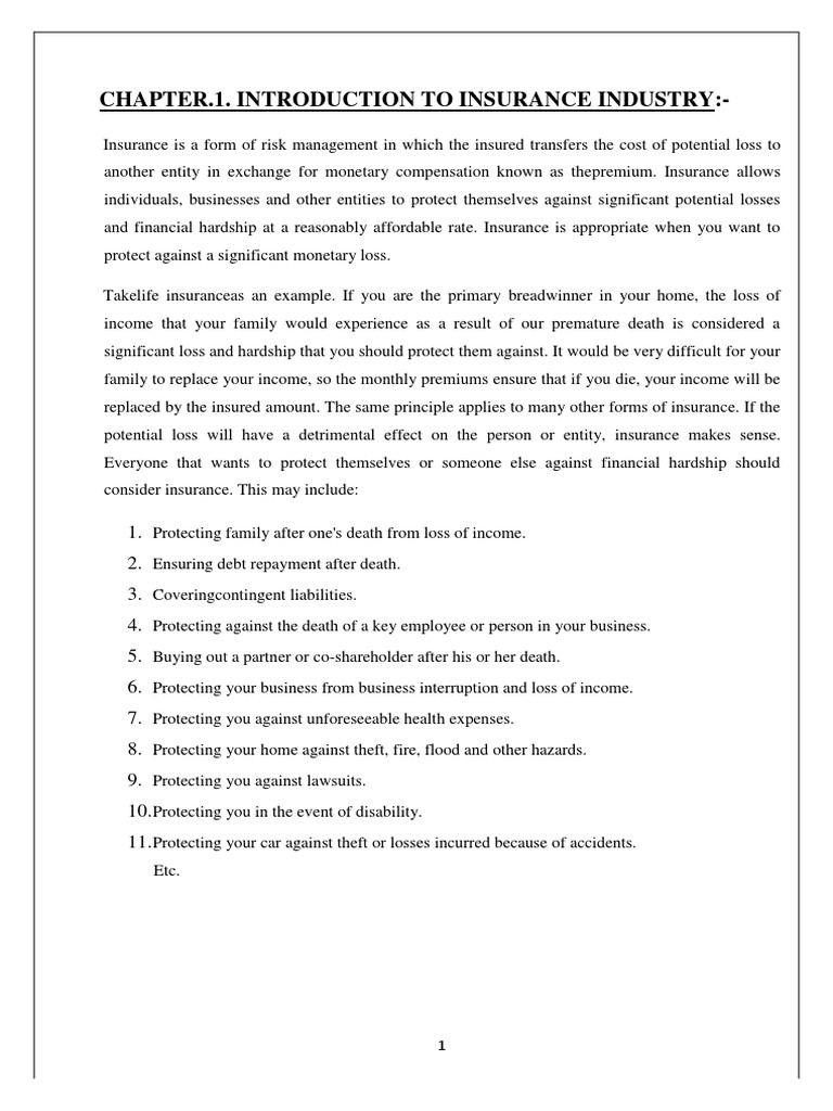 Chapter.1. Introduction To Insurance Industry | PDF | Insurance | Life ...