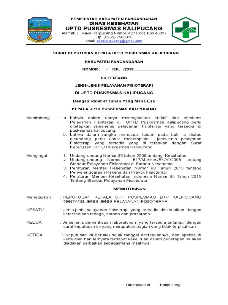 SK Jenis Pelayanan Fisioterapi | PDF