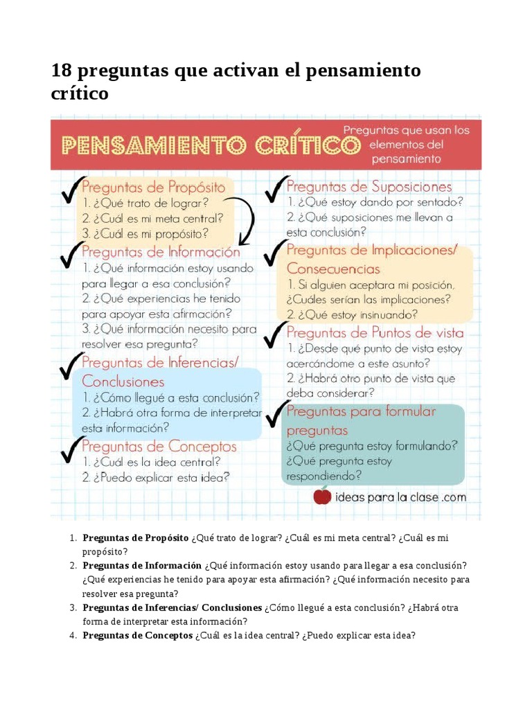 18 Preguntas Que Activan El Pensamiento Crítico | PDF