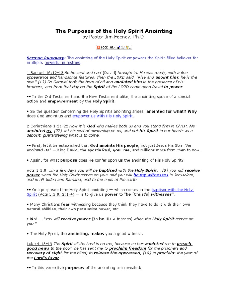 The Purposes of The Holy Spirit Anointing | PDF | Anointing | Jesus
