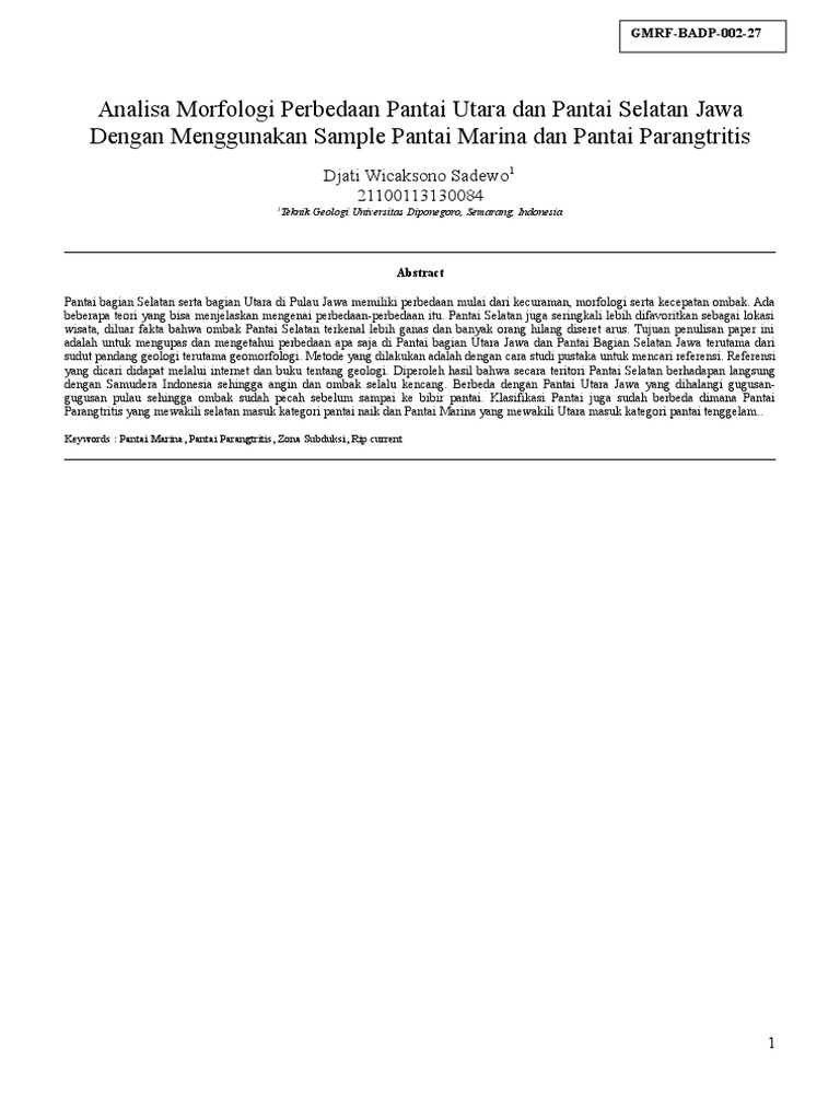 Analisa Perbedaan Morfologi Pantai Utara Dan Selatan Jawa | PDF