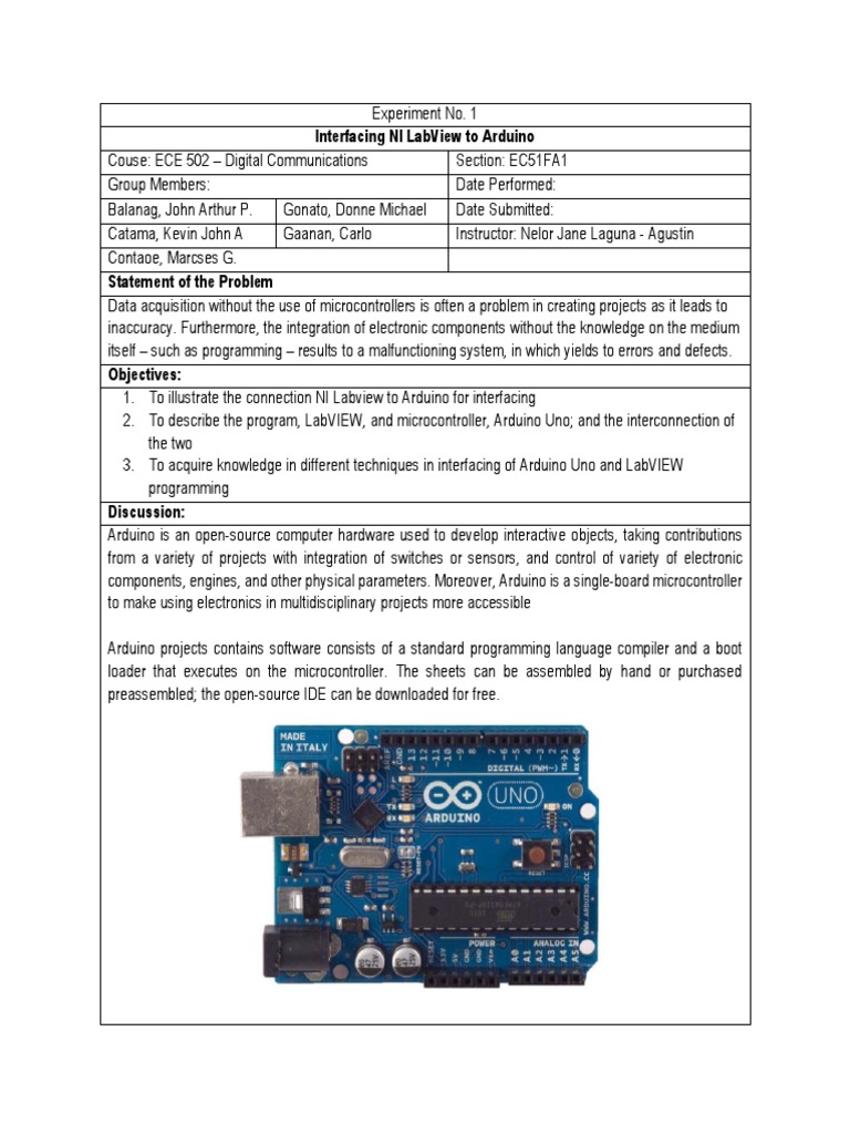 Experiment 1 | PDF | Arduino | Electrical Engineering