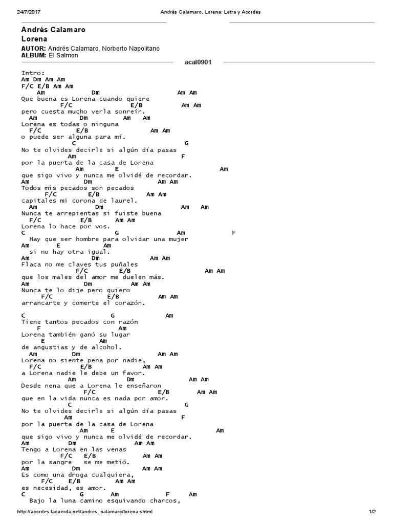Andrés Calamaro, Lorena - Letra y Acordes | PDF | Ocio ...