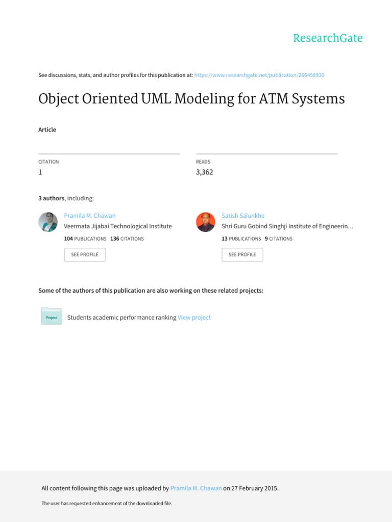 Object Oriented UML Modeling For ATM Systems PDF | PDF | Unified Modeling Language | Automated ...