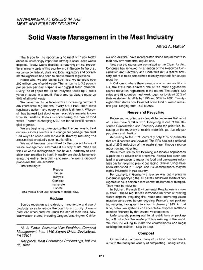 Solid Waste Management in the Meat Industry: Reducing, Reusing ...