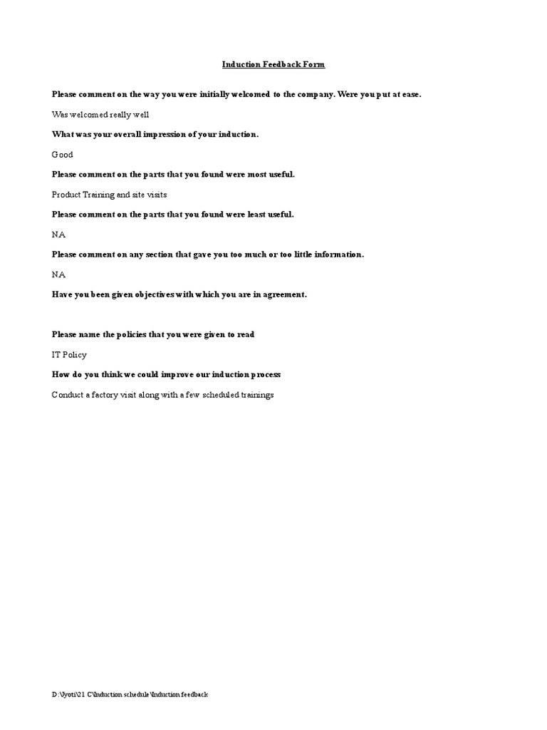 Induction Feedback Format | PDF
