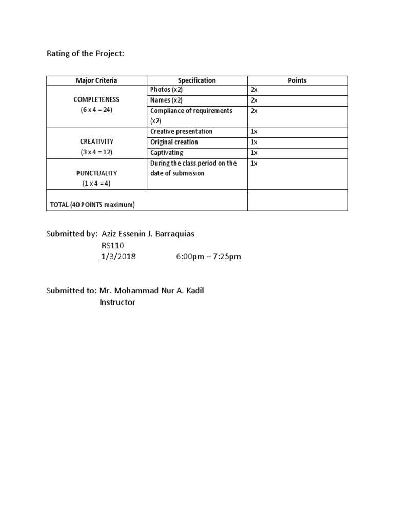 Project Rating Criteria Breakdown | PDF