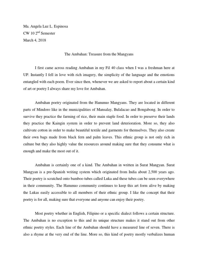 Ambahan Report | PDF | Poetry