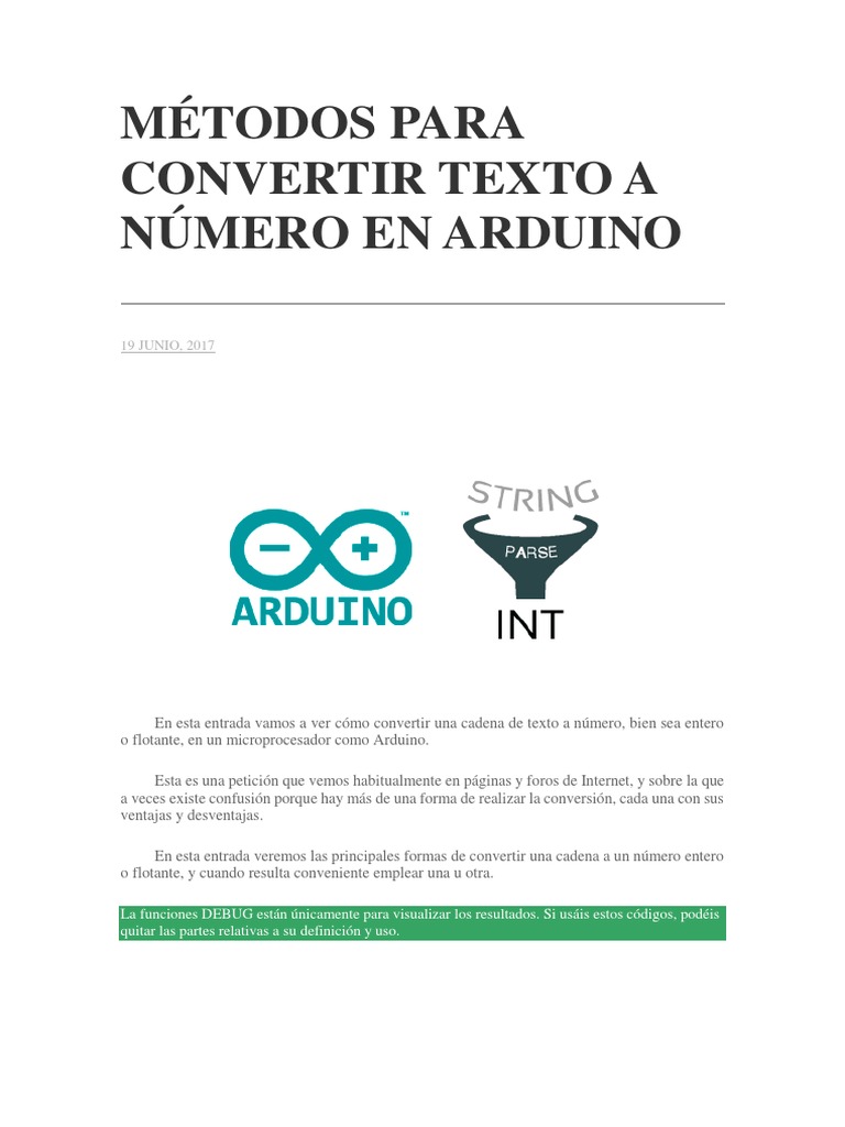 Métodos para Convertir Texto A Número en Arduino | PDF | Cadena ...