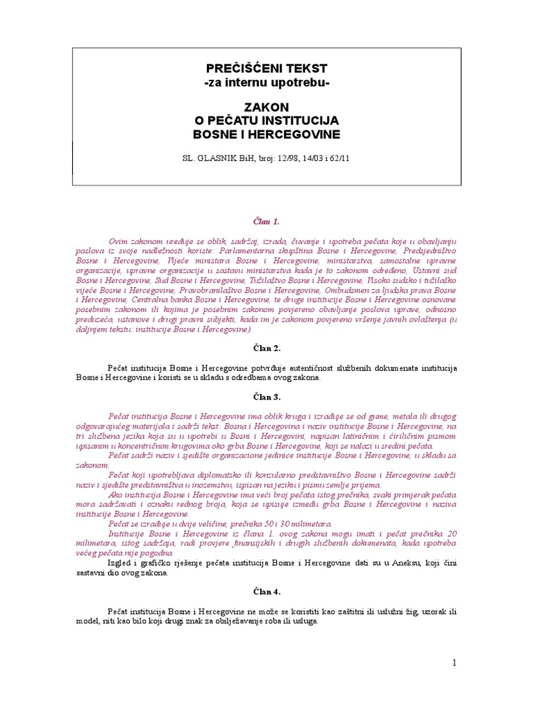 24 - INTEGRALNI Zakon o Pecatu BiH | PDF