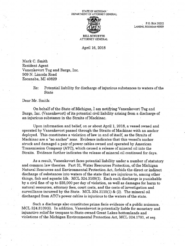 State of Michigan Department of Attorney General Otaaosszt | PDF ...