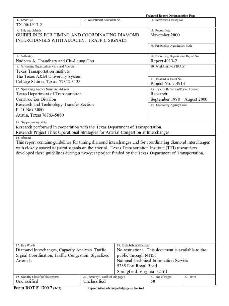 Guidelines For Timing and Coordinating Diamond Interchanges With ...