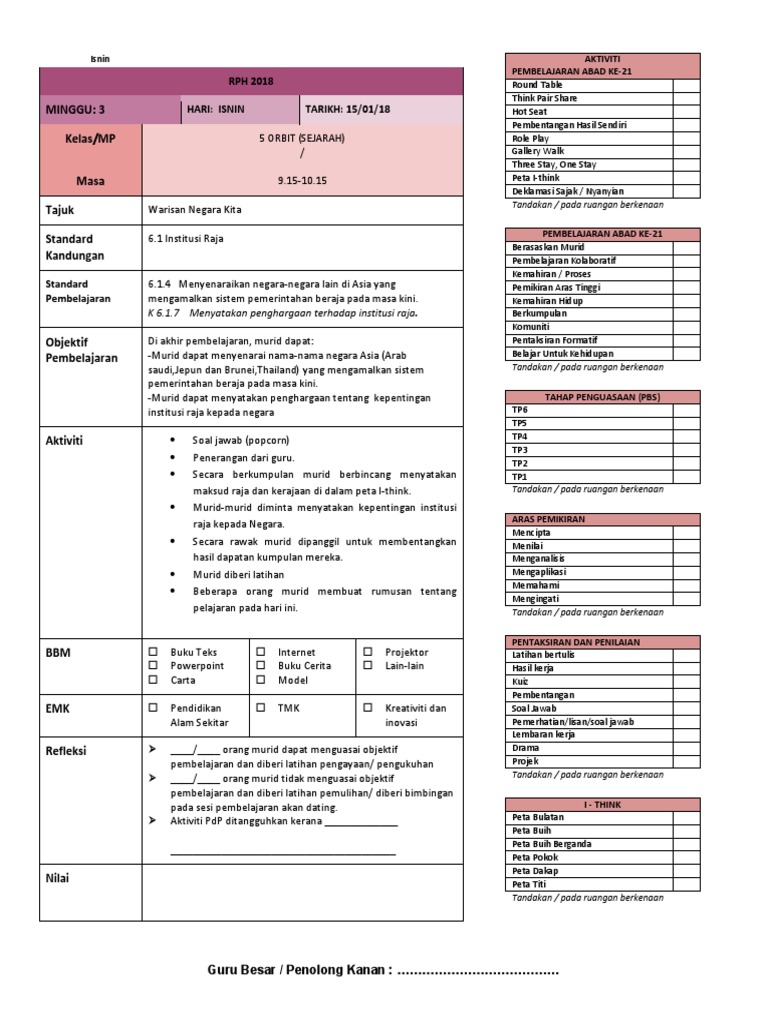 Contoh RPH Pak21 | PDF | Teknologi Pendidikan | Guru