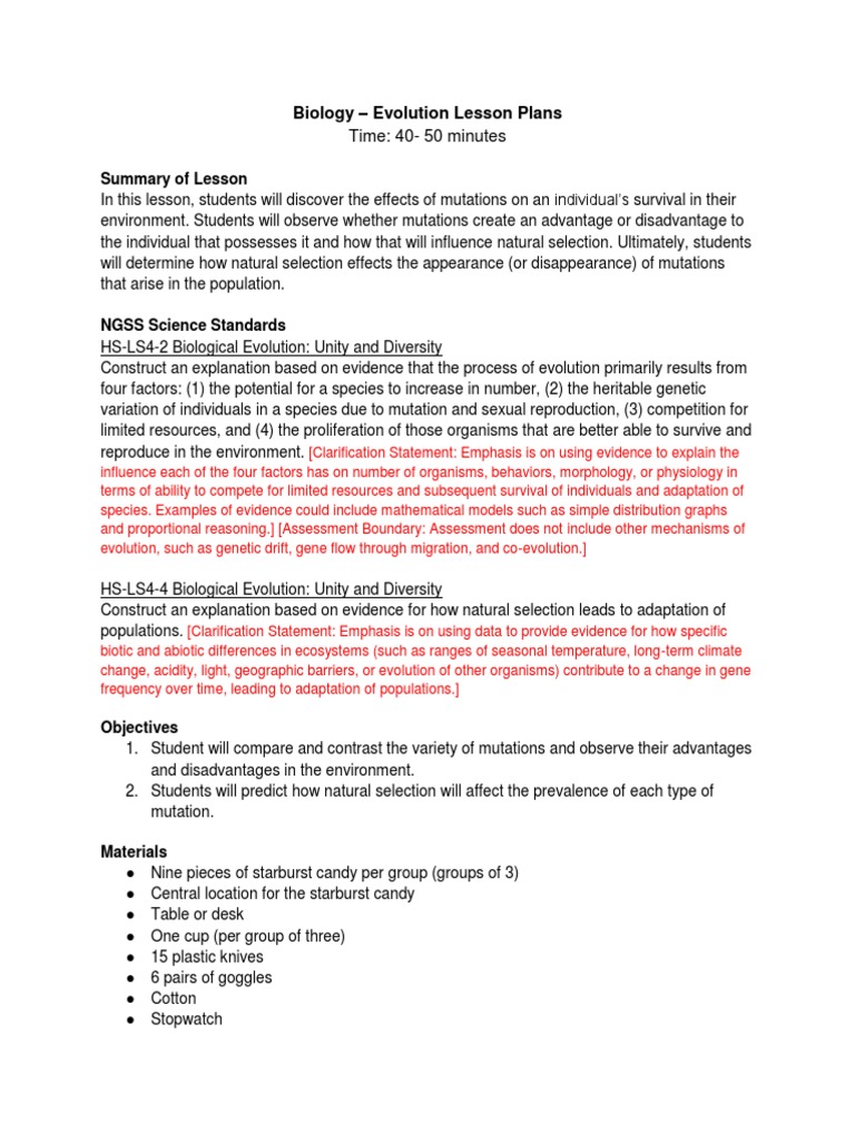 Evolution Lesson Plan - Variations Adaptations | PDF | Evolution | Mutation