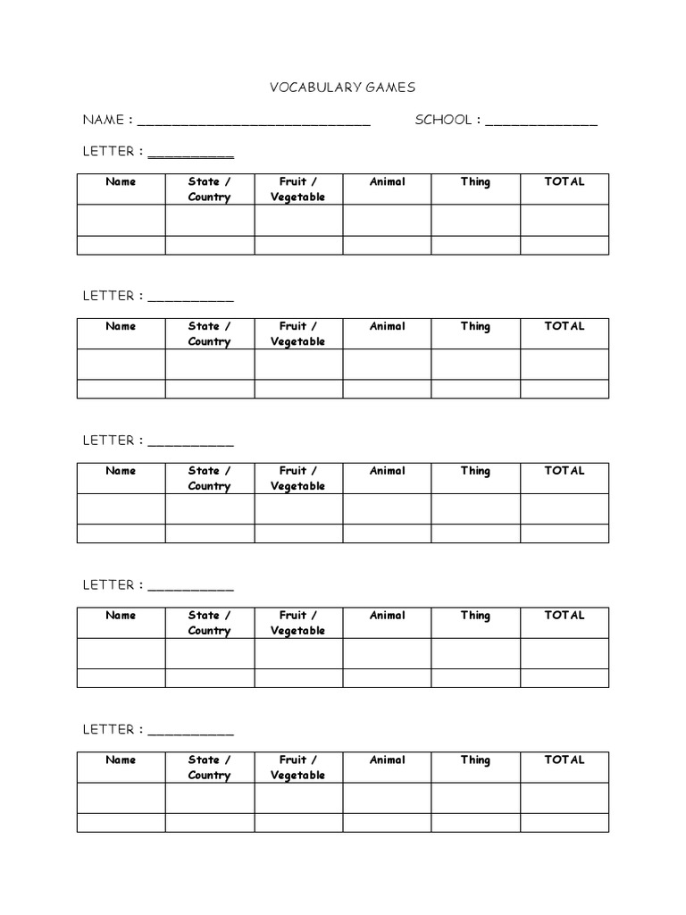 Vocabulary Games | PDF