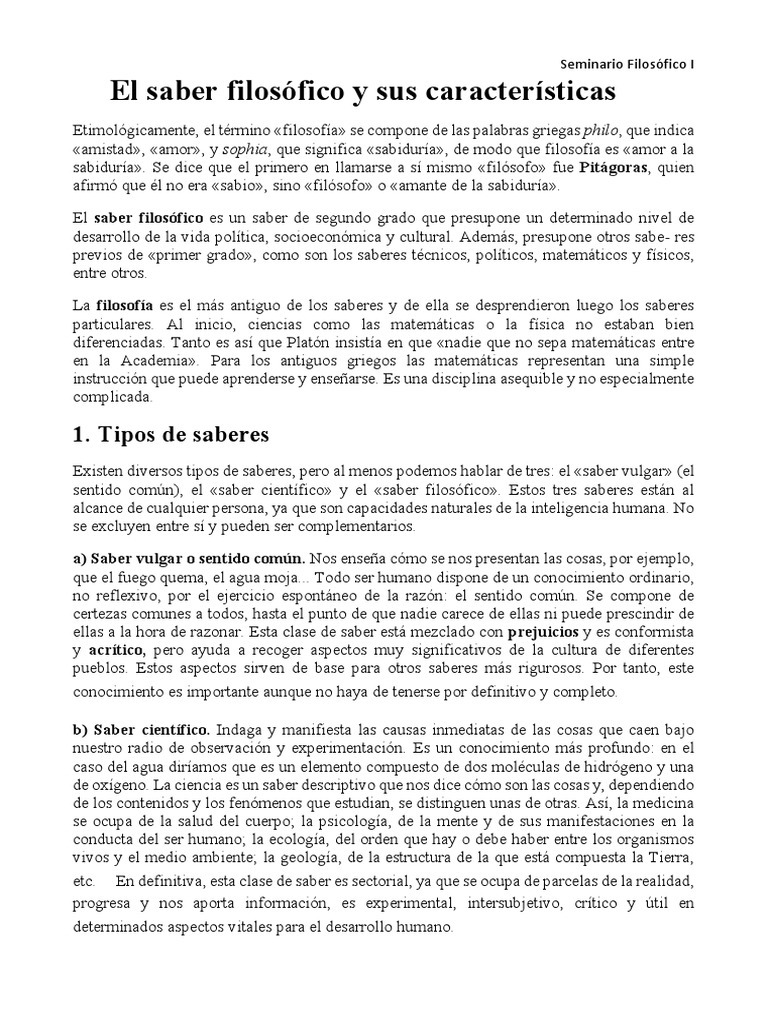 01 El Saber Filosófico y Sus Características | PDF | Conocimiento | Science