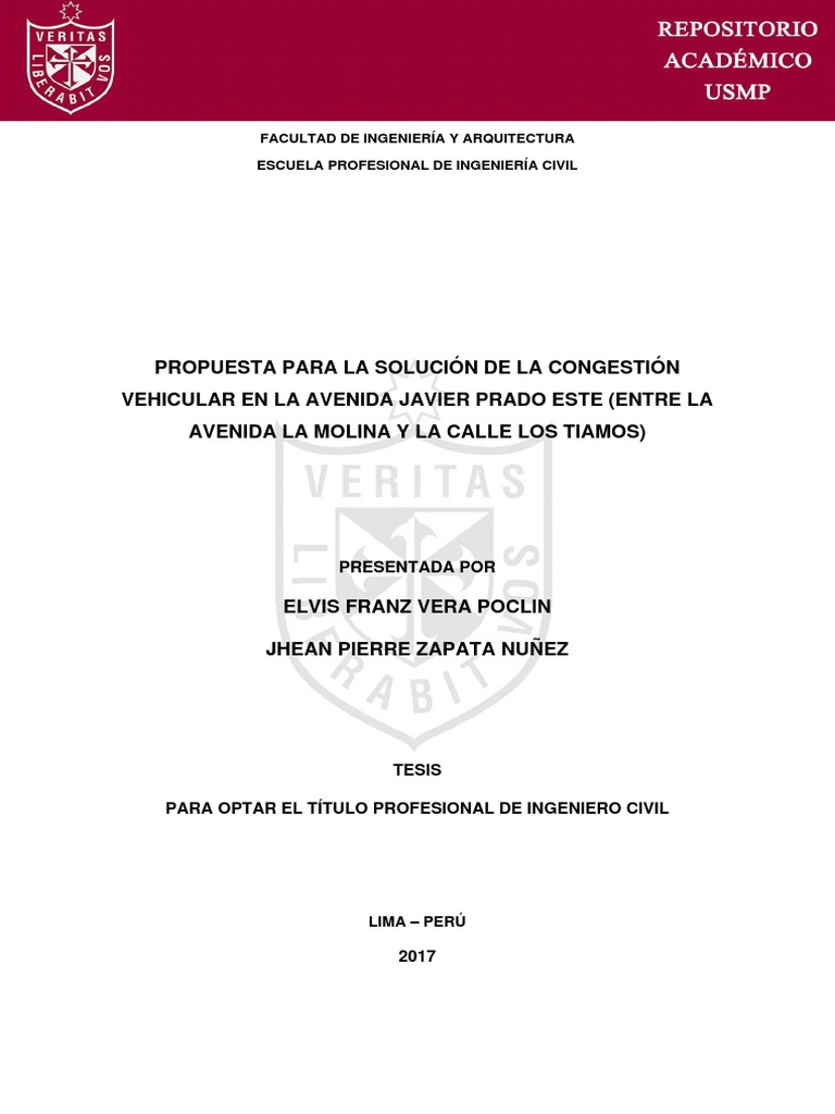 Propuesta para La Solución de La Congestión Vehicular en La Avenida Javier Prado Este (Entre La ...