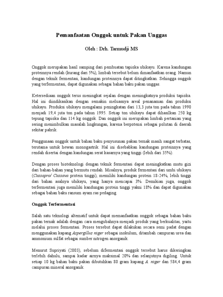 Pemanfaatan Onggok Untuk Pakan Unggas | PDF | Kesehatan Holistik | Teknologi & Rekayasa