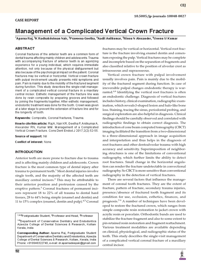 Complicated Vertical Crown Fracture Management | PDF | Dental Composite ...