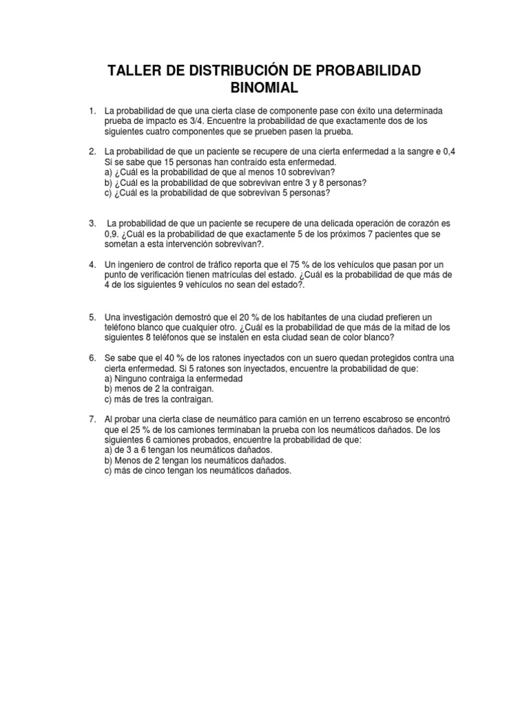 Taller de Distribución de Probabilidad Binomial | PDF