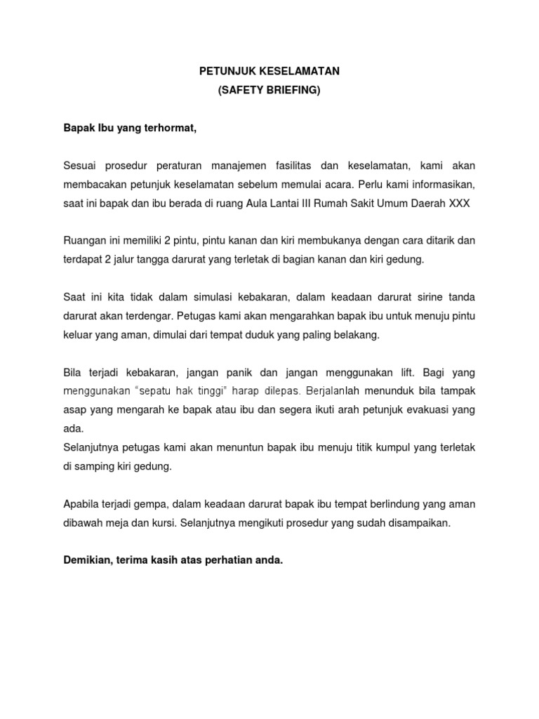 Teks Safety Briefing | PDF