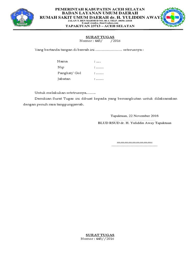 Surat Tugas 2016 (Kop Baru) | PDF