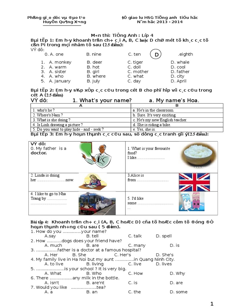 De Thi HSG Tieng Anh Lop 4 Cap Huyen | PDF | Vietnam | Works