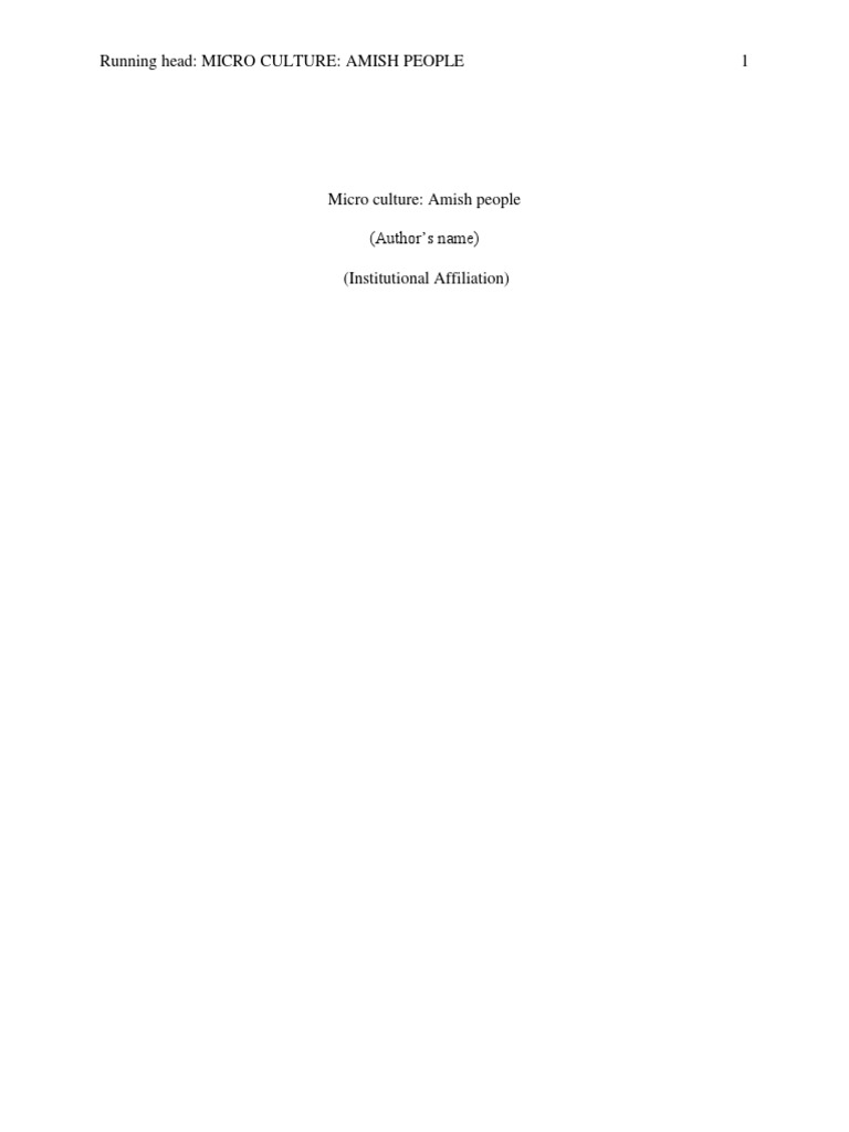 Running Head: Micro Culture: Amish People 1 | PDF | Amish | Suit (Clothing)