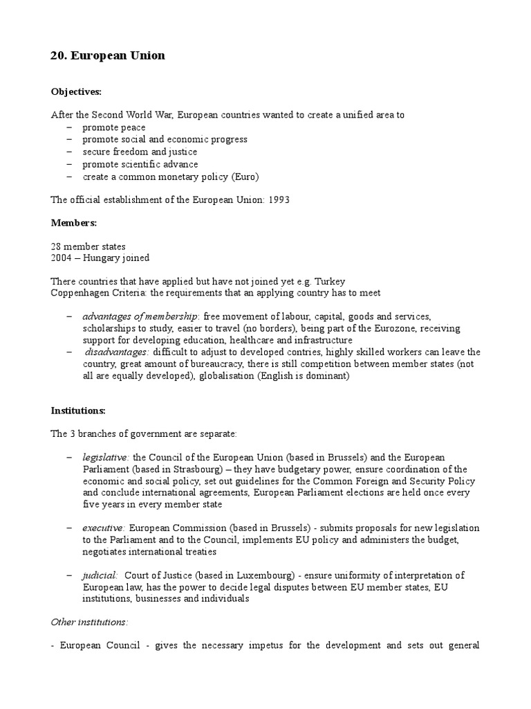 European Union: Objectives | PDF | Member State Of The European Union ...