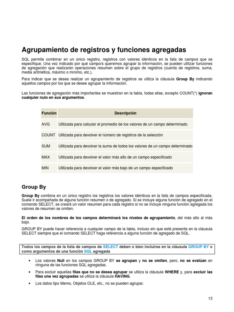 SQL 2. Funciones de Agregado | PDF | SQL | Software de gestión de datos
