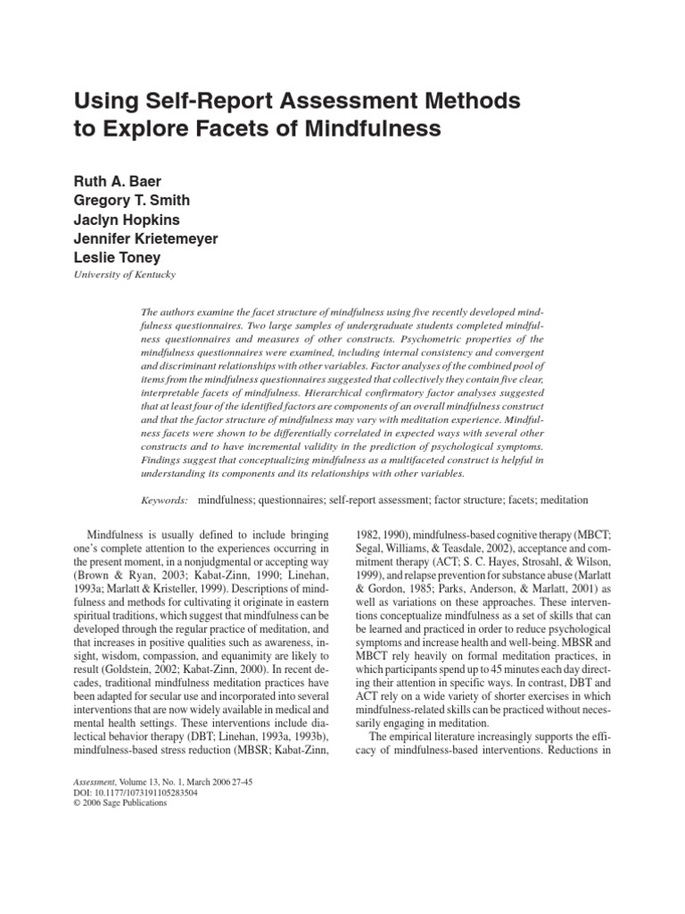 Using Self-Report Assessment Methods To Explore Facets of Mindfulness ...