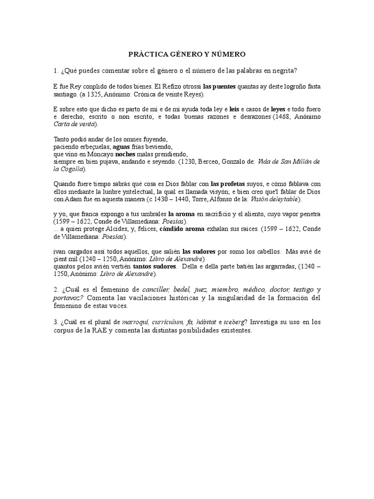 2018practica Genero y Numero | PDF | Historia
