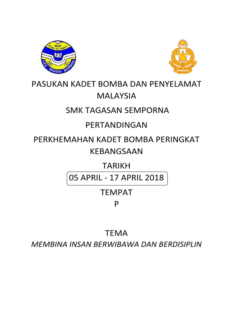 Perkhemahan Kadet Bomba SMK Tagasan | PDF