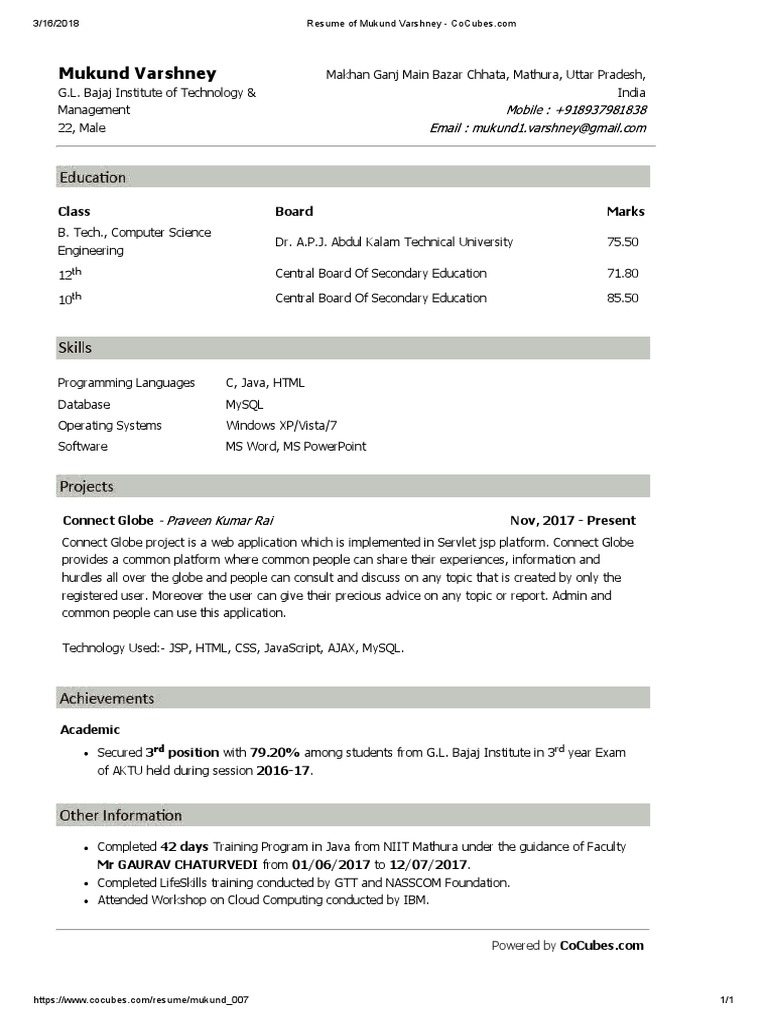 Resume of Mukund Varshney | PDF | Java Server Pages | Application Software