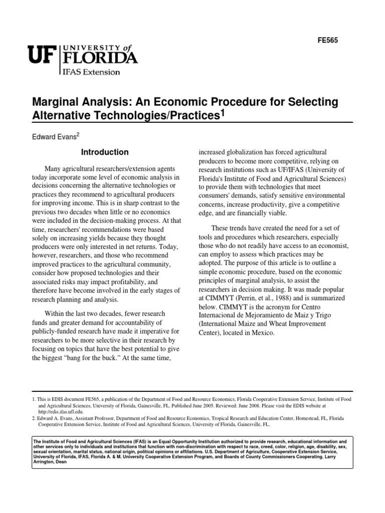 Marginal Analysis: An Economic Procedure For Selecting Alternative ...