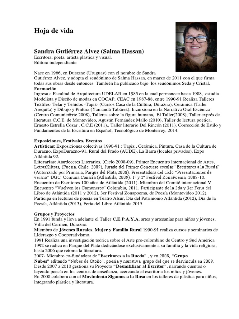 Sandra Gutierrez Alvez - Salma Hassan-literatura-Hoja de Vida 2018 ...