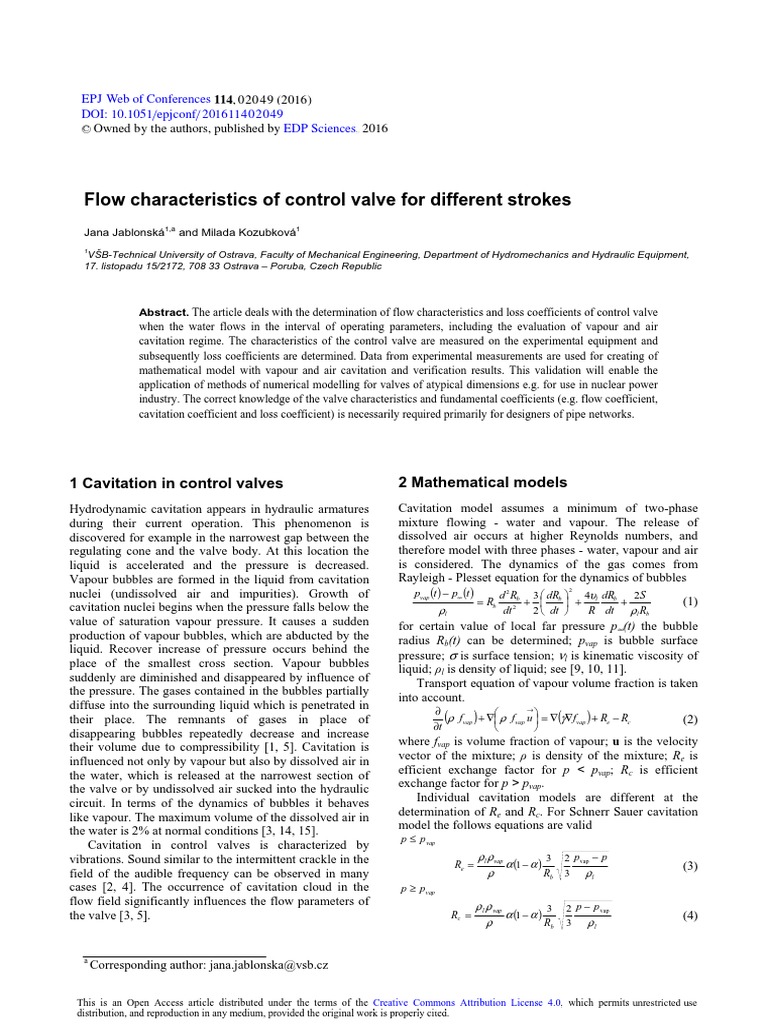 Flow Characteristics of Control Valve For Different Strokes: 1 ...