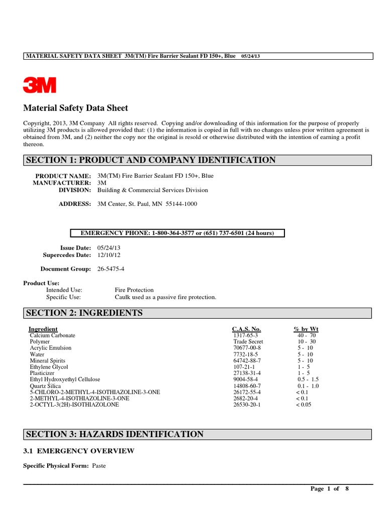 MSDS 3M | PDF | Personal Protective Equipment | Occupational Hygiene