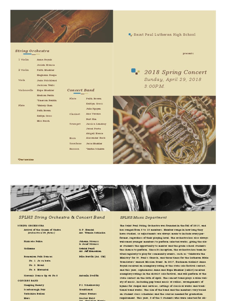 SPLHS 2018 Spring Concert Program | PDF | Orchestras | Violin