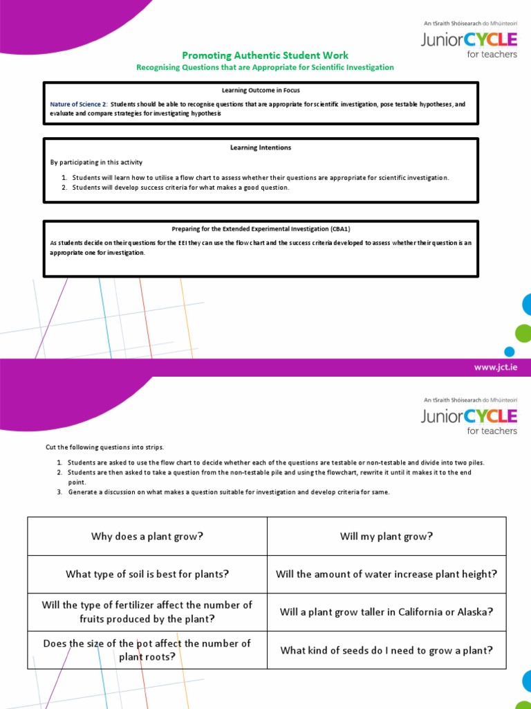 Supporting Students in Devloping Questions For Investigations | PDF ...
