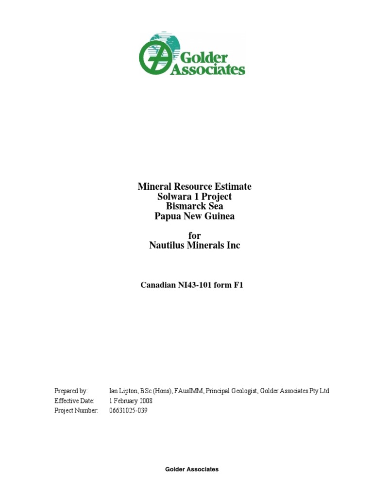 Solwara 1 Mineral Resource Estimate | PDF | Hydrothermal Vent | Geology