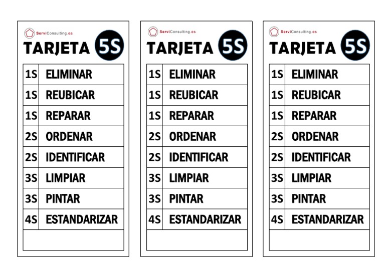 Tarjeta 5s para Imprimir | PDF | Cocina, comidas y vino