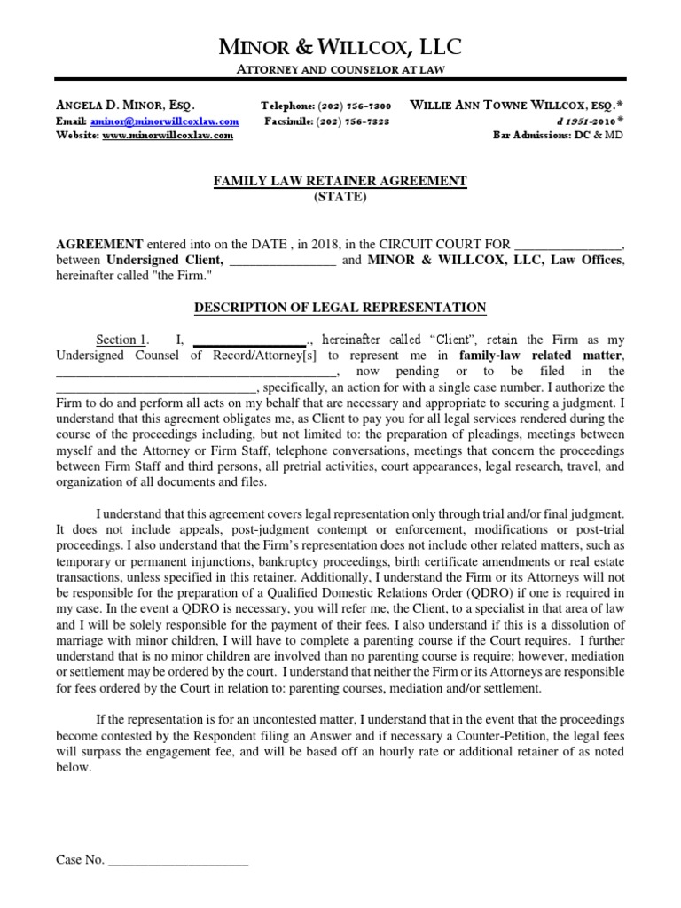 Sample Retainer Agreement M W LLC | PDF | Fee | Attorney's Fee