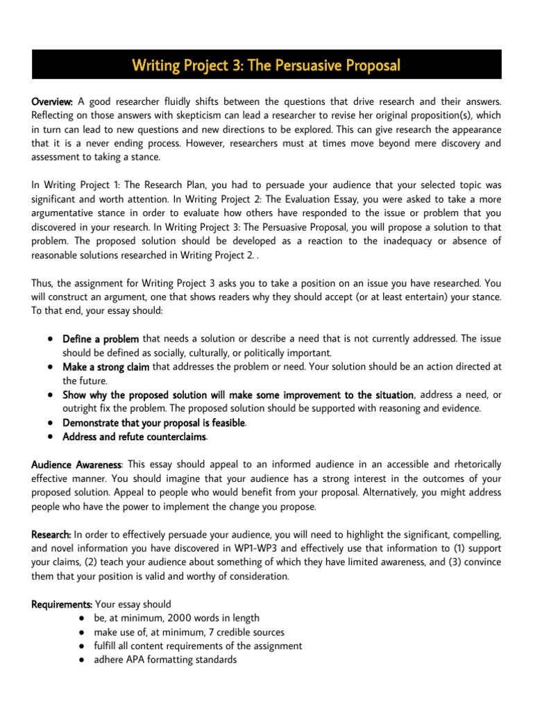 Writing Project 3 The Persuasive Proposal f2fws sp18 | PDF | Persuasion ...