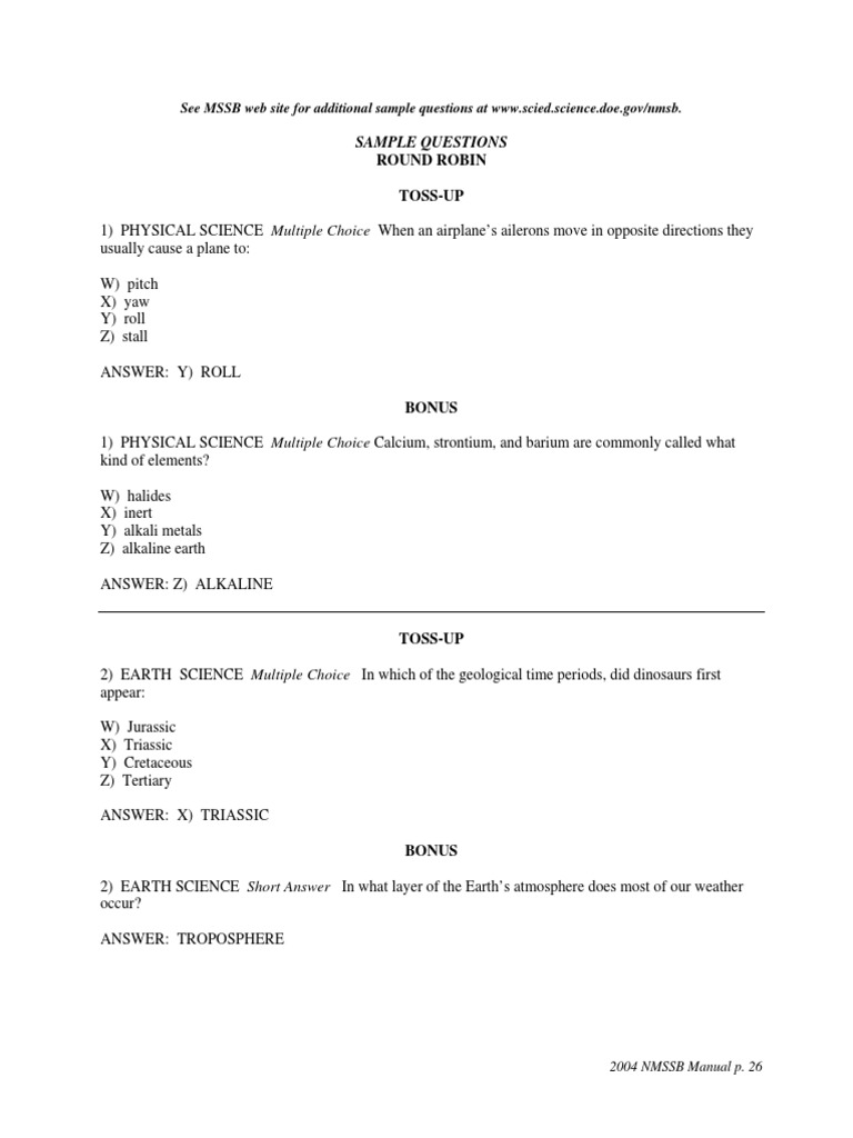 See MSSB Web Site For Additional Sample Questions at WWW - Scied ...