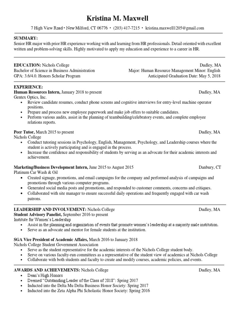 Kristina Maxwell Resume 2018 | PDF | Internship | Job Hunting