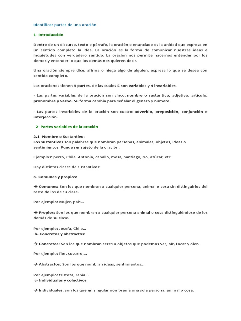 Identificación de partes de la oración | PDF | Adjetivo | Sustantivo