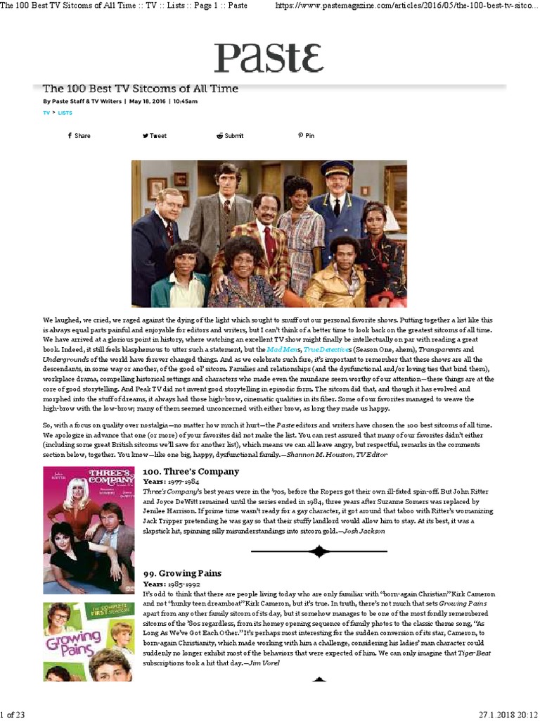 The 100 Best TV Sitcoms of All Time - TV - Lists - Page 1 - Paste | PDF ...